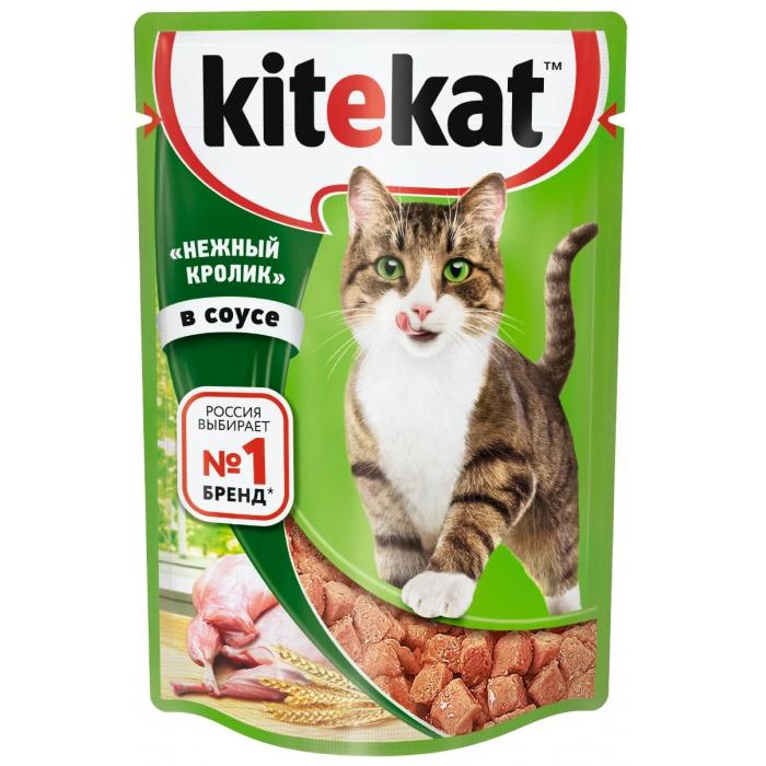 Влажный корм Kitekat для взрослых кошек, с кроликом в соусе (0,085 кг ...